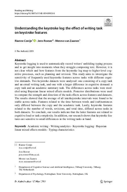 pdf understanding the keystroke log the effect of writing task on