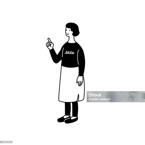 Simple Monochrome Illustration Of A Smiling Woman Pointing Stock Illustration Download Image