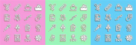 세트 라인 박테리아 방사성 수은 방울 두개골이있는 커피 컵 유독 거미 방사선 경고 문서 독약 및 뱀 아이콘 벡터 건강 진단에