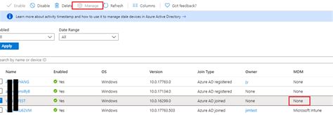 azure active directory admin center devices manage button greyed out