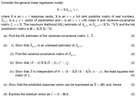 solved consider the general linear regression model y x3px1