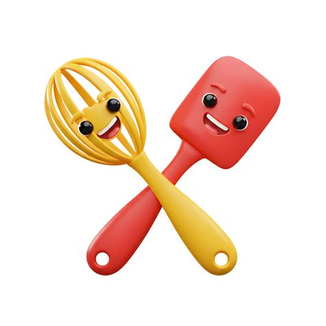 Crossed Whisk And Spatula Are Cartoonish Kitchen Utensils With Smiling