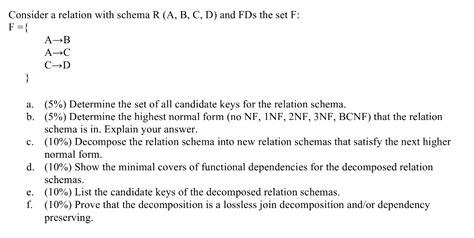 solved consider a relation with schema r a b c d and