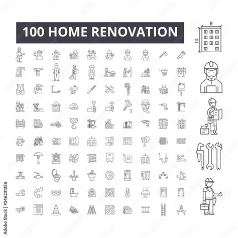Vetor De Home Renovation Editable Line Icons 100 Vector Set On White Background Home