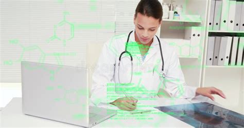 Image Of Medical Data Processing Over Caucasian Female Doctor Examining