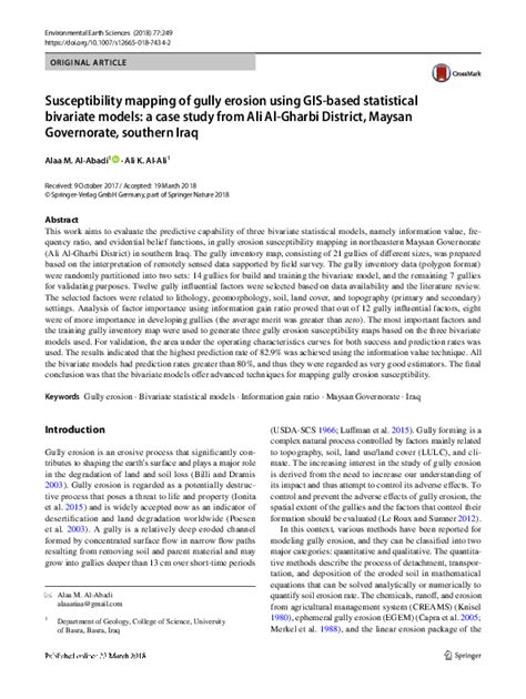 Pdf Susceptibility Mapping Of Gully Erosion Using Gis Based