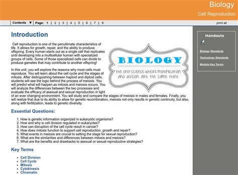 Ga Virtual Learning Biology Cell Reproduction Unit Plan For 9th