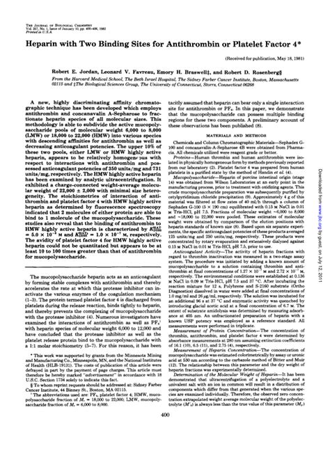 Pdf Heparin With Two Binding Sites For Antithrombin Or Platelet Factor 4