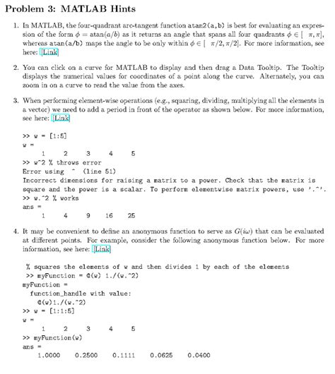 Problem 3 Matlab Hints 1 In Matlab The