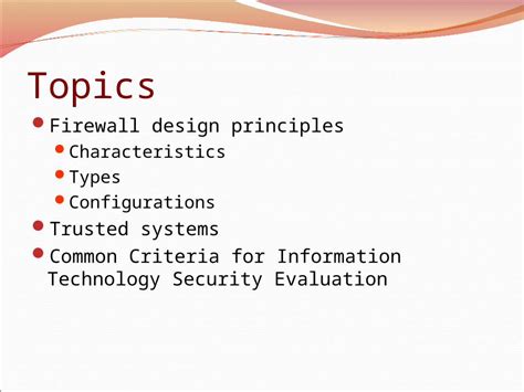PPT Firewalls Topics Firewall Design Principles Characteristics