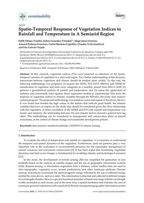 Pdf Spatio Temporal Response Of Vegetation Indices To Rainfall And Temperature In A Semiarid
