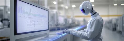 Advanced Humanoid Robot Using Digital Interface Screen Stock Illustration Illustration Of