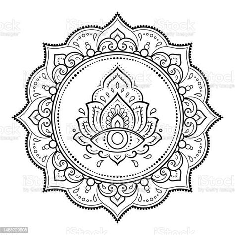 헤나 멘디 문신 장식에 대한 연꽃만다라의 형태로 원형 패턴 민족 동양 스타일의 장식 장식 윤곽 낙서 손 그리기 벡터 그림 0명에