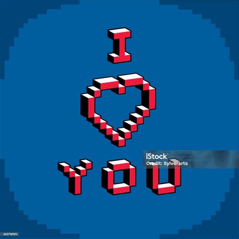 내가 사랑 디지털 기술 스타일 벡터 8 비트 심장 모양에서에서 만든 문구 로맨스 테마 픽셀 아트 비문 현대 발렌타인 데이 카드 3차원 형태에 대한 스톡 벡터 아트 및 기타