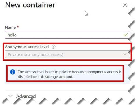 The Access Level Is Set To Private Because Anonymous Access Is Disabled