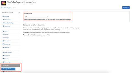 create manage and edit points leaderboards givepulse