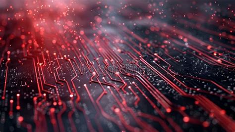 Abstract Red Glowing Circuit Board With Digital Data Flow Stock Illustration Illustration Of