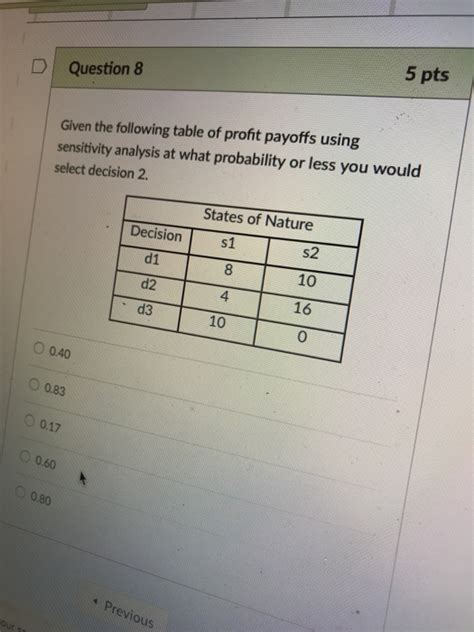 solved 5 pts d question 8 given the following table of