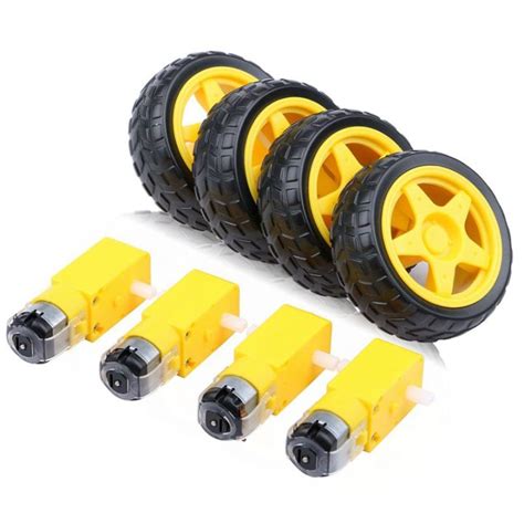 4 Pcs Combo For Arduino Smart Car Robot Plastic Tire Wheel With Dc 3 6v Gear Motor Bd