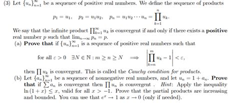 solved let {un}n 1∞ be a sequence of positive real numbers