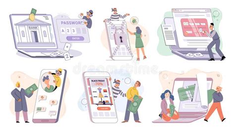 Hacker Activity Big Set Hacking Computer Phishing Account Cyber Attack On Personal Data Stock