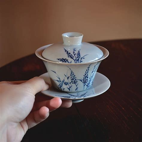 Hand Painted Cyan Tail Grass Sancai Gaiwan In Australia Hey China