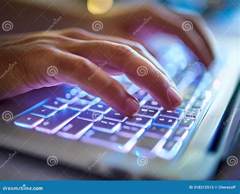Close Up Of Hand Typing On Backlit Keyboard Stock Illustration Illustration Of Device Fingers