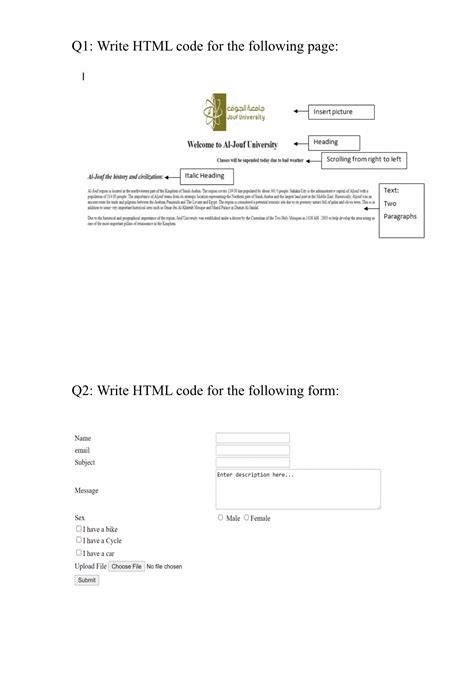 Solved Q1 Write Html Code For The Following Pageiq2 Write