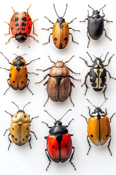 An Overhead View Features A Diverse Collection Of Beetles Each
