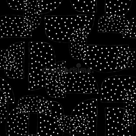 White Organic Abstract Shapes On Black Seamless Vector Pattern White