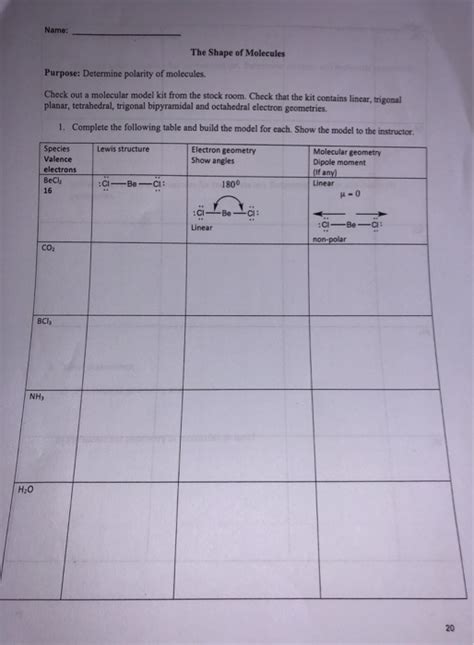 Solved Name The Shape Of Molecules Purpose Determine Chegg