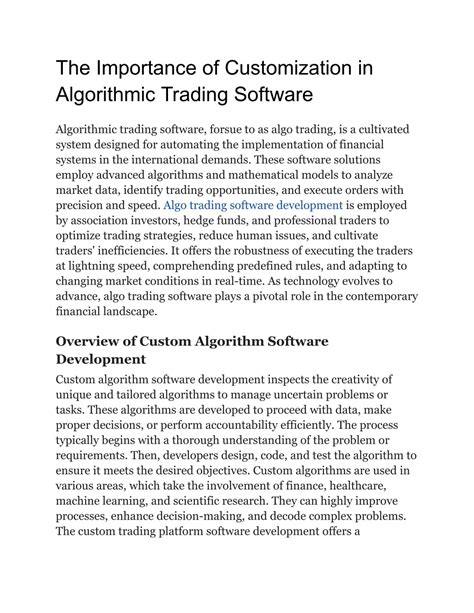 Ppt The Importance Of Customization In Algorithmic Trading Software Powerpoint Presentation