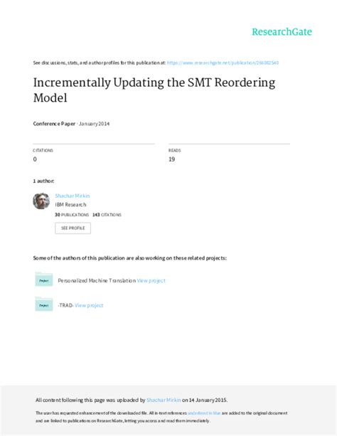 Pdf Incrementally Updating The Smt Reordering Model