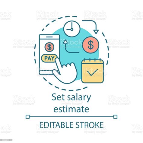 급여 예상 개념 아이콘을 설정합니다 임금 지불 아이디어 얇은 라인 그림입니다 예산 계산 회계 온라인 결제 서비스 재무 캘린더