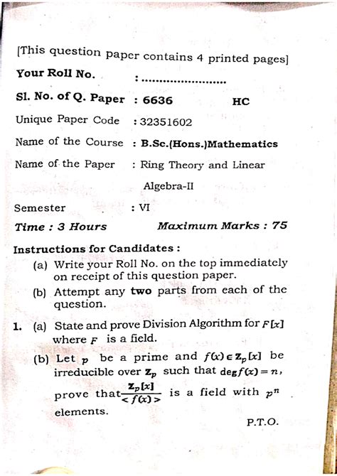 Ring Theory And Linear Algebra PYQ Studocu