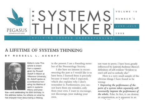 The Systems Thinker A Lifetime Of Systems Thinking By Russell L Ackoff Rsystemsthinking