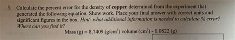 Solved Calculate The Percent Error For The Density Of Chegg