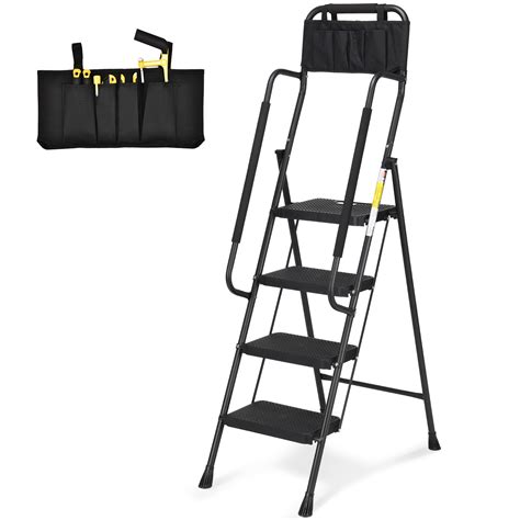 Hbtower 4 Step Ladder With Handrails Folding Step Stool With Wide Anti Slip Pedal 330lbs