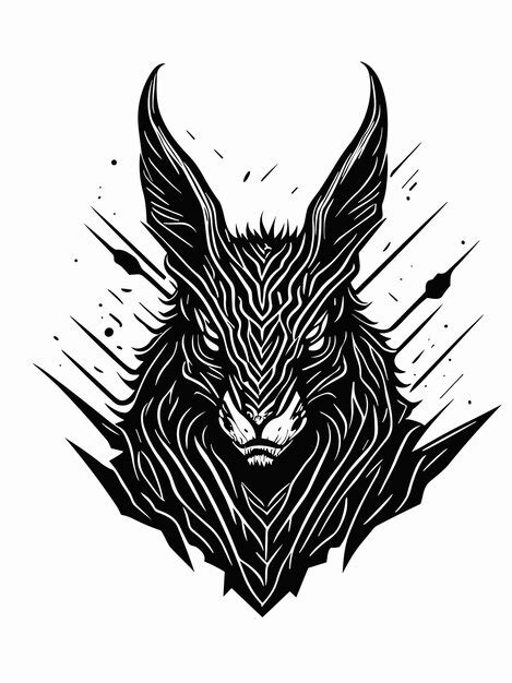 Premium Vector Tribal Devil Rabbit Head Sketch In Ink And Splatter