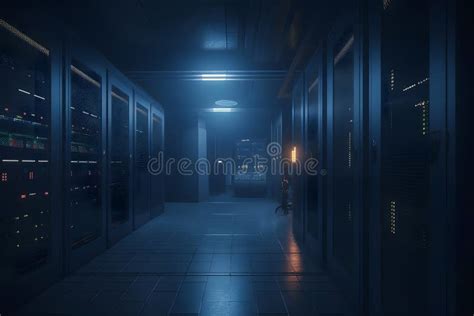 shot of data center with multiple rows of fully operational server
