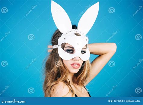 Bunny Girl Sensual Woman In White Easter Rabbit Mask Fashion Model