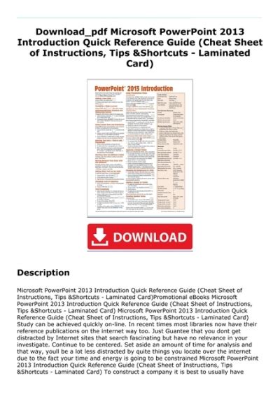 Download Pdf Microsoft Powerpoint 2013 Introduction Quick Reference Guide Cheat Sheet Of