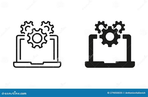Computer System Update Line And Silhouette Icon Set Settings And