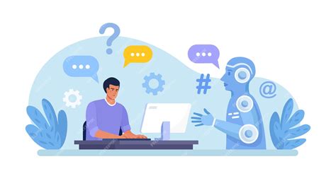 Premium Vector Customer Talking With Chatbot Person Chatting With Robot Asking Questions And