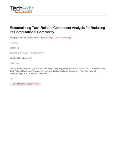 Pdf Reformulating Task Related Component Analysis For Reducing Its Computational Complexity