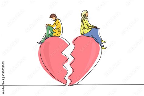Continuous One Line Drawing Relationship Break Up Broken Heart Couple