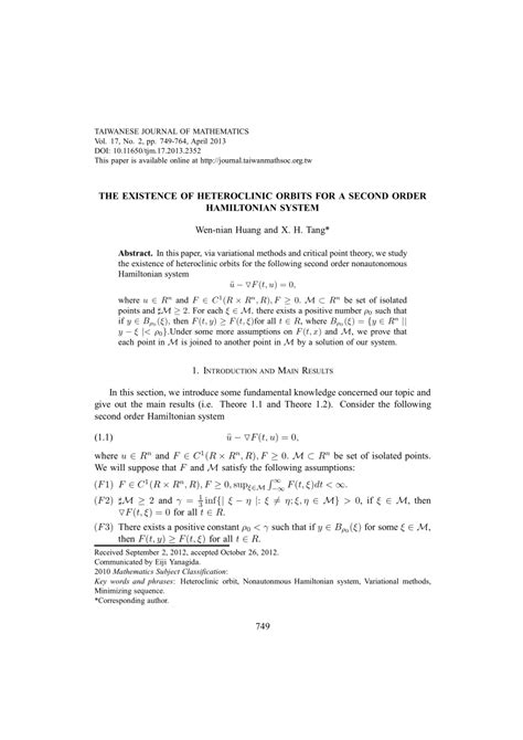 Pdf The Existence Of Heteroclinic Orbits For A Class Of The Second Order Hamiltonian System