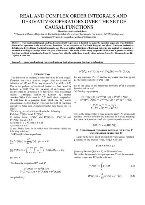 Pdf Real And Complex Order Integrals And Derivatives Operators Over The Setof Causal Functions
