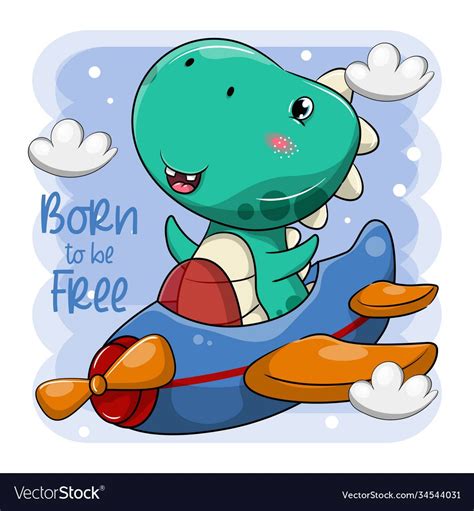 Cute Cartoon Dinosaur Flying With Balloons Vector Image On Vectorstock Artofit