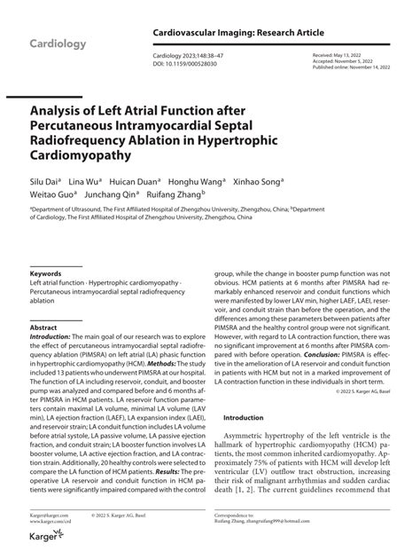 Analysis Of Left Atrial Function After Percutaneous Intramyocardial Septal Radiofrequency